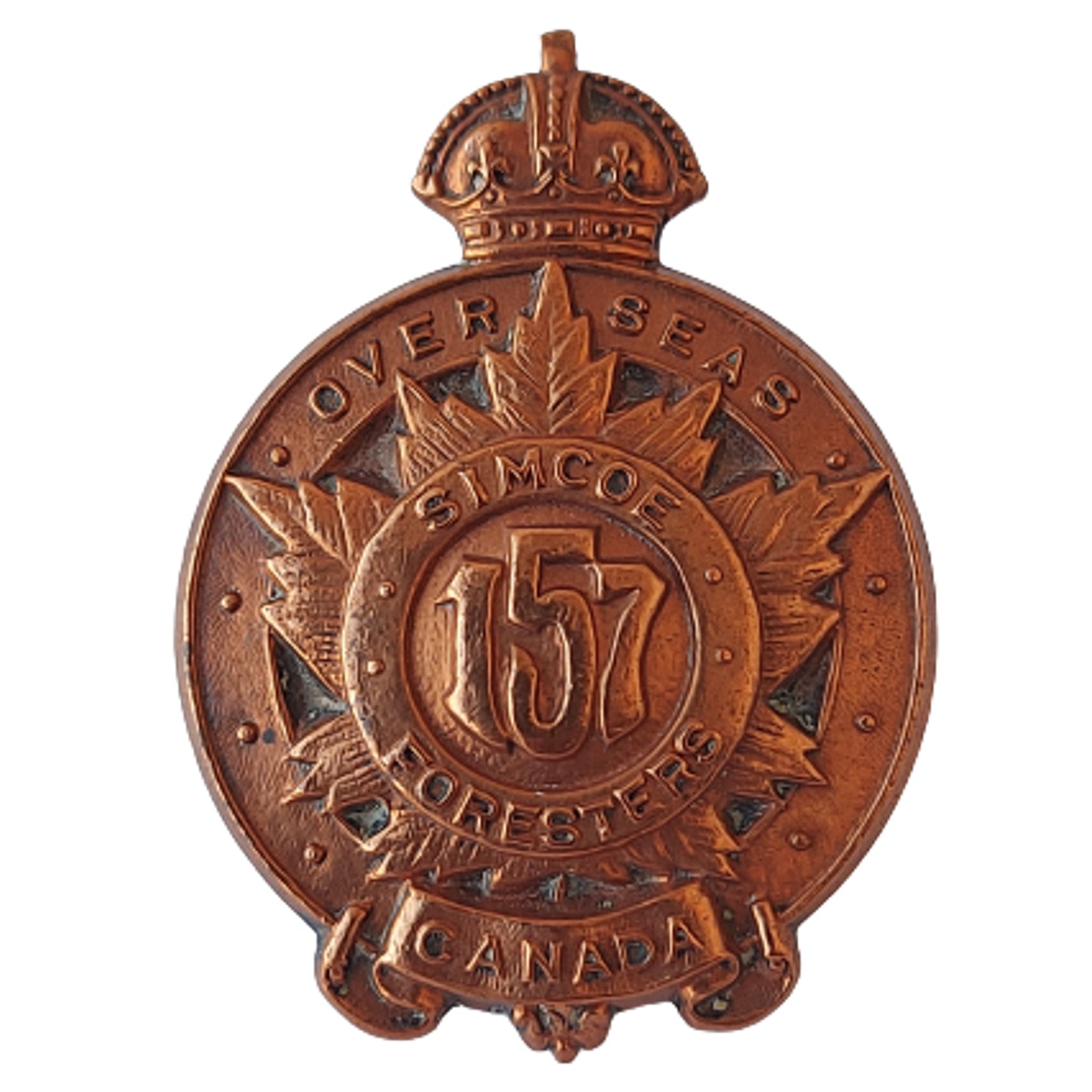 WW1 Canadian 157th Battalion Collar Badge -Simcoe Foresters Barrie Ont – Canadian Soldier Militaria