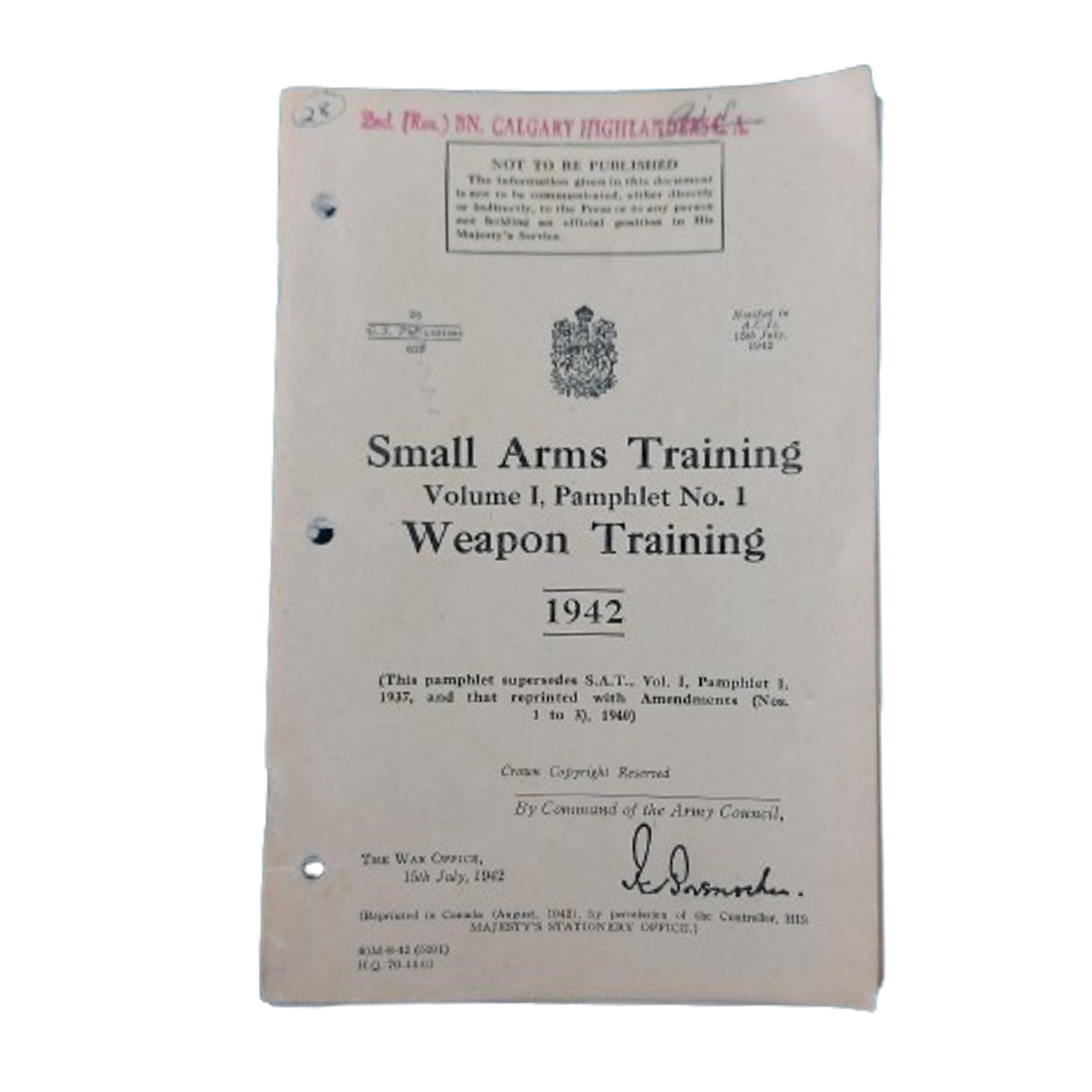 WW2 Canadian Training Pamphlet -Small Arms Training -Calgary Highlande ...
