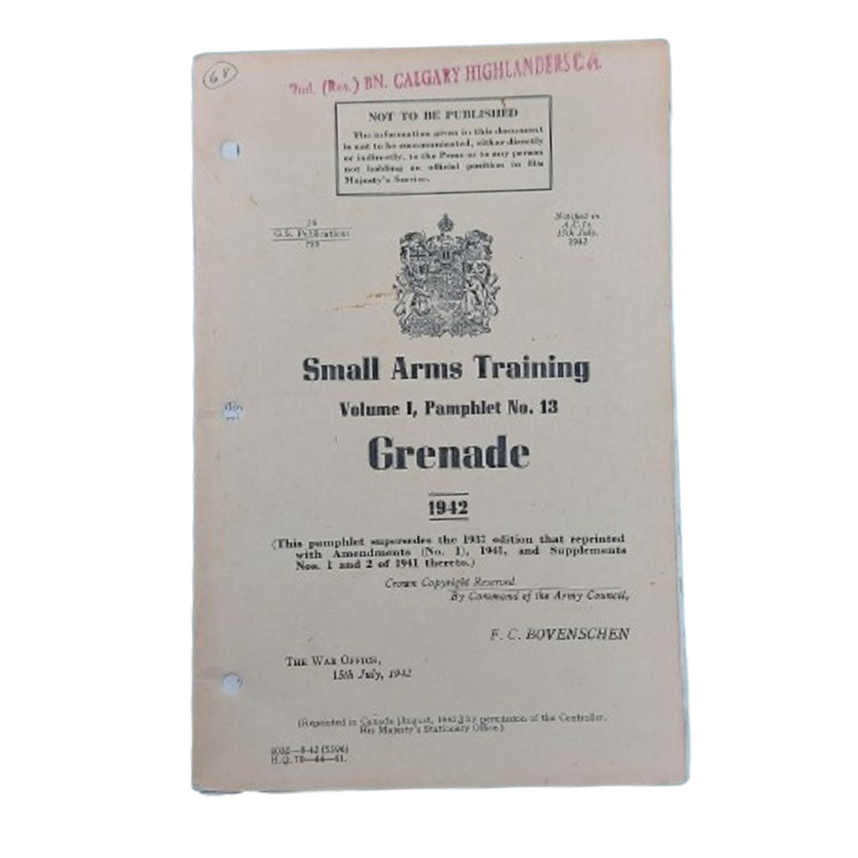 WW2 Canadian Small Arms Training Pamphlet -Grenade -Calgary Highlander ...
