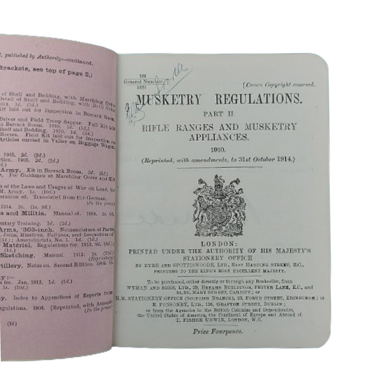 Pre-WW1 Canadian Named And Regiment Marked Musketry Regulation 1910 Ma ...