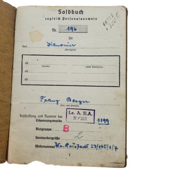 WW2 German Soldbuch Book - 262nd Artillery Replacement Department ...