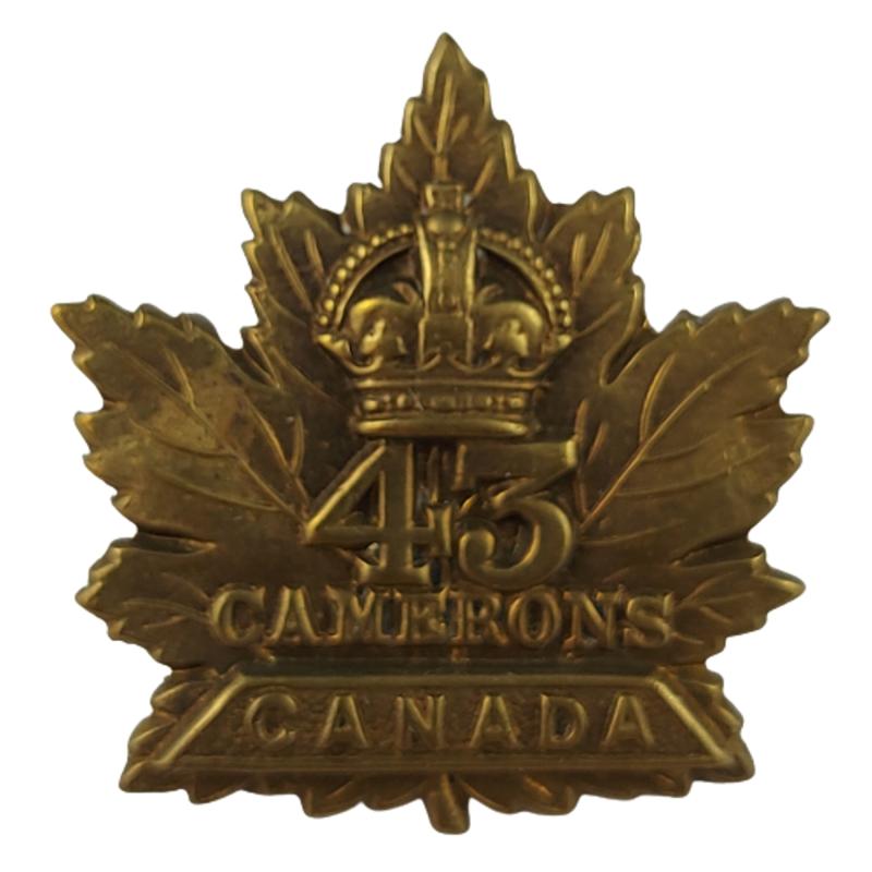 WW1 Canadian 43rd Battalion (Cameron Highlanders) Collar Badge ...