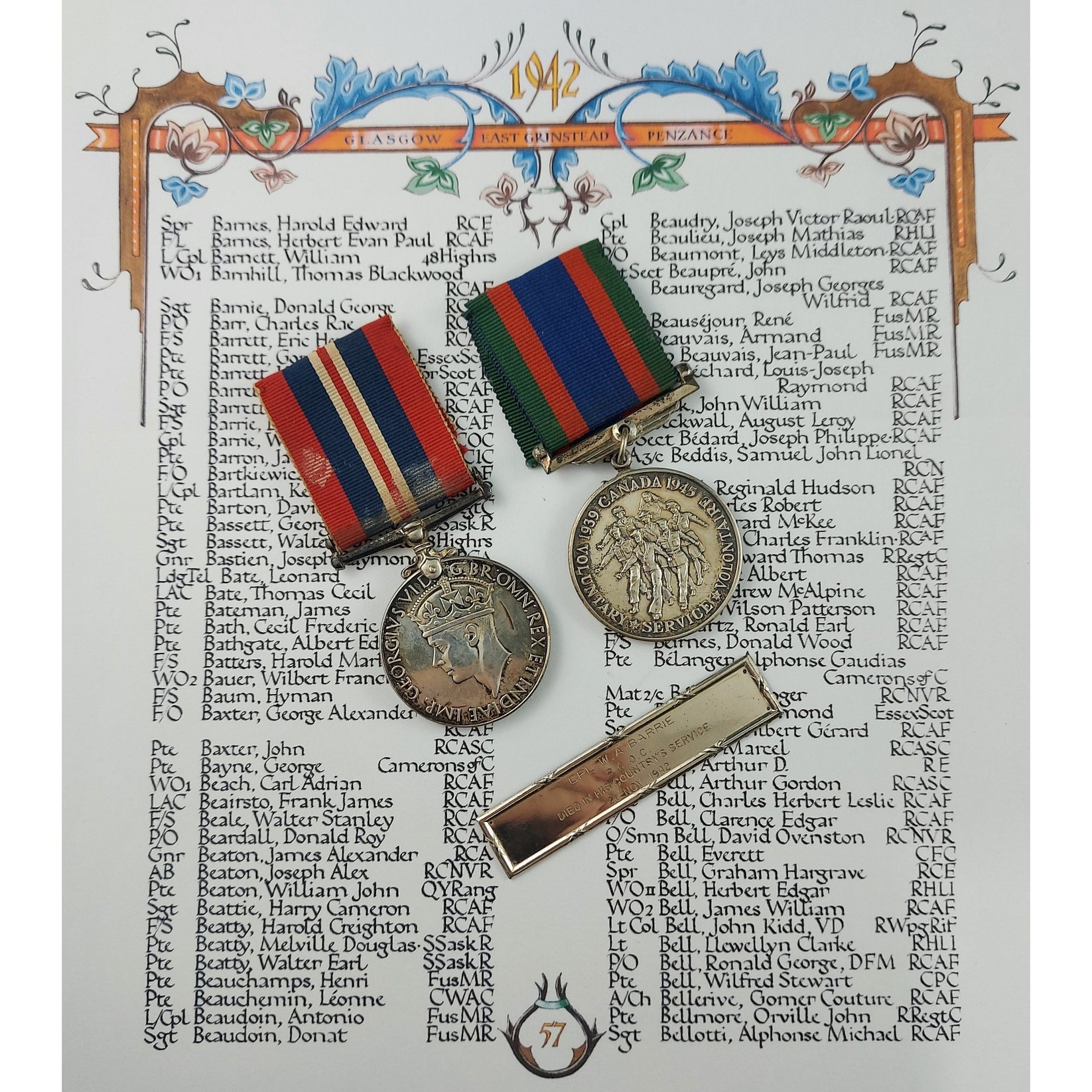 WW2 Canadian Medal Pair With Birks Bar - RCOC Royal Canadian Ordnance ...