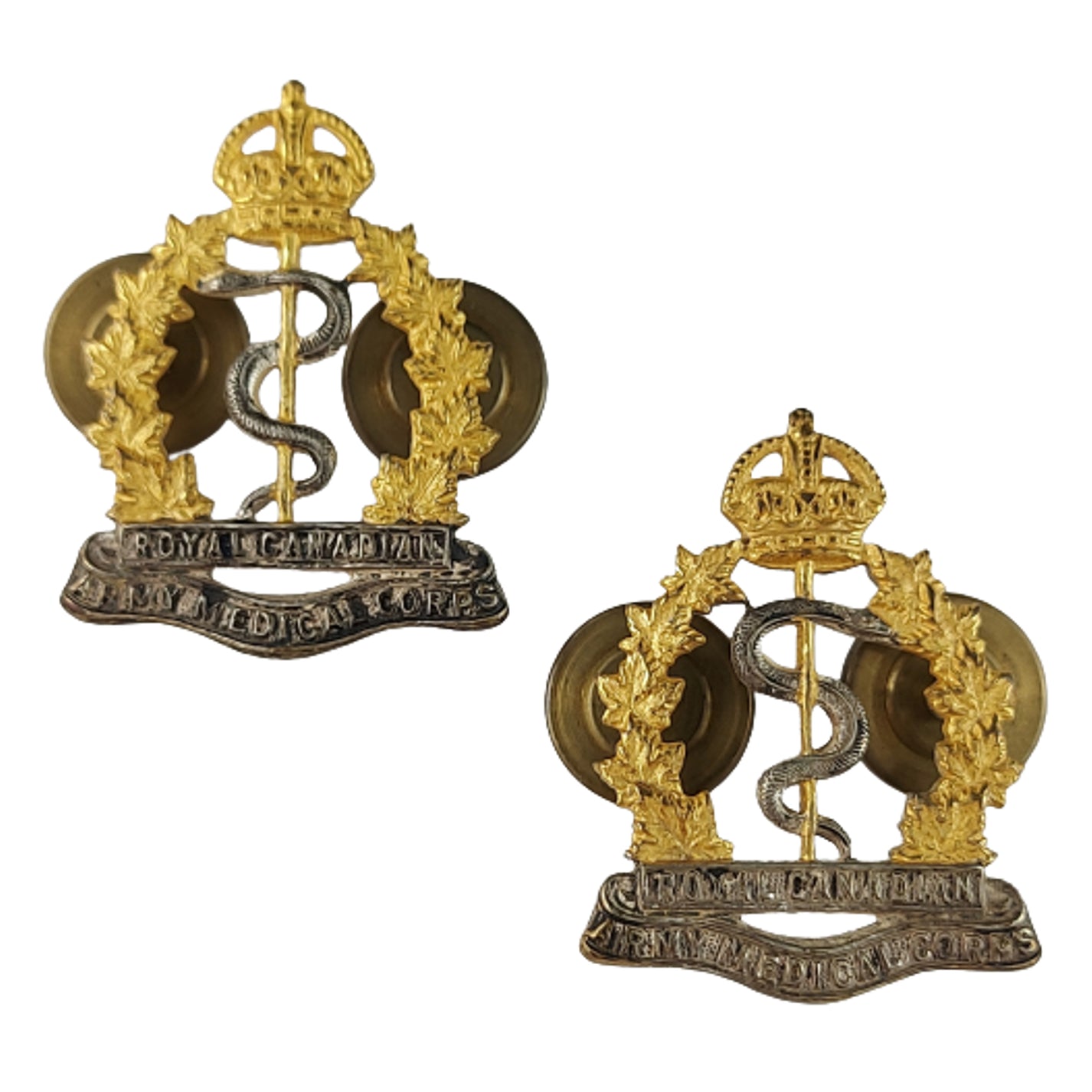 WW2 RCAMC Royal Canadian Army Medical Corps Officers Collar Badge Pair ...