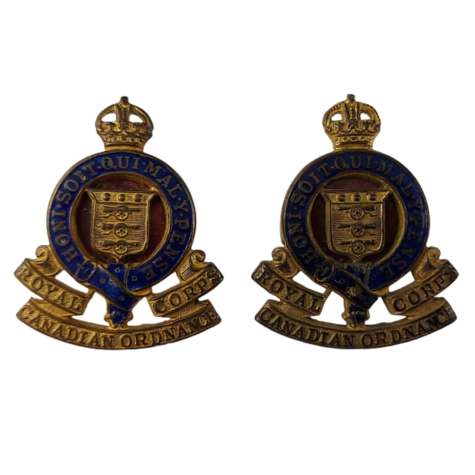 WW2 RCOC Royal Canadian Ordnance Corps Officer's Collar Badge Pair - S ...